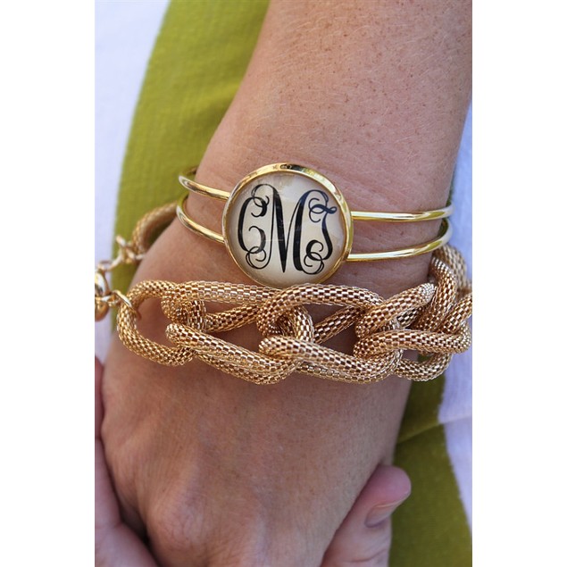 One Inch Monogram Gold Adjustable Bracelet BelleChic one-inch-monogram-gold-adjustable-bracelet-bellechic